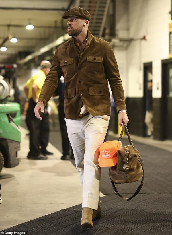 Travis Kelce arrives for Chiefs vs Jaguars after his 36th birthday as ...